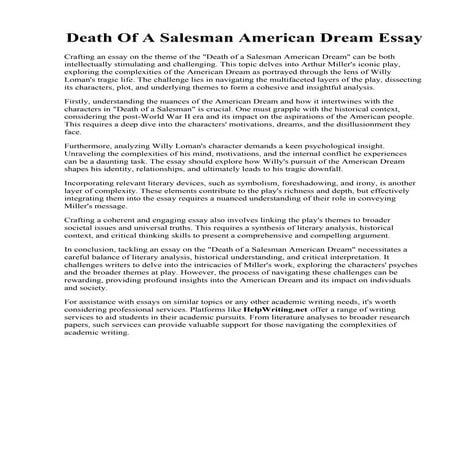 Death Of A Salesman American Dream Essay | PDF