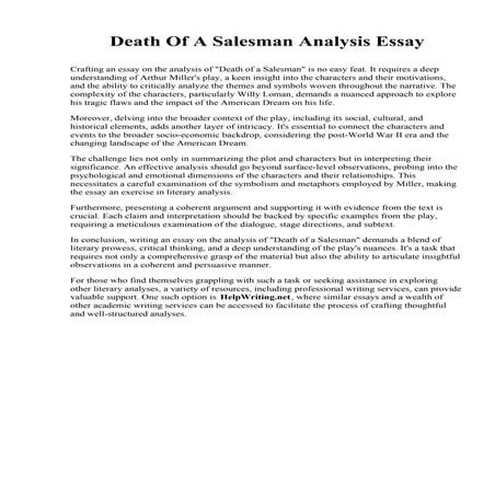 Death Of A Salesman Analysis Essay. Weill Cornell Medicine | PDF