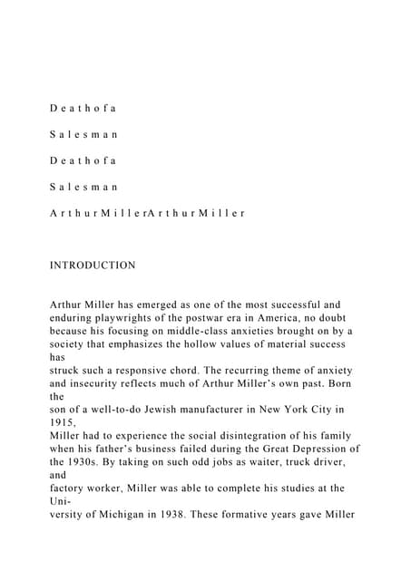 DEATH OF A SALESMAN by ARTHUR MILLER...NOVEL | PPTX