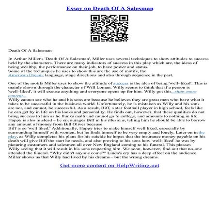 Death Of A Salesman Essay Questions | PDF