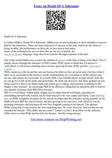 Death Of A Salesman Essays | PDF