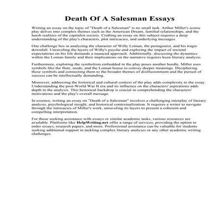 Death Of A Salesman Essays. Summary of Death of a Salesman: Plot ...