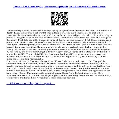 Death Of Ivan Ilych, Metamorphosis, And Heart Of Darkness | PDF