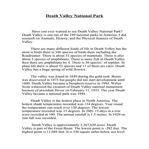 Death valley national park paper | DOC