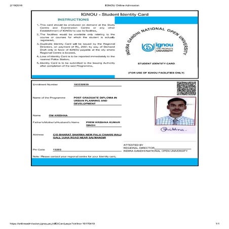 IGNOU I Card | PDF