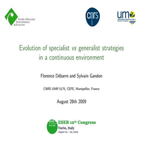 Evolution of specialist vs. generalist strategies in a continuous ...