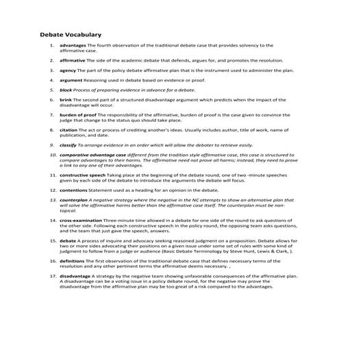 Debate vocabulary | PDF