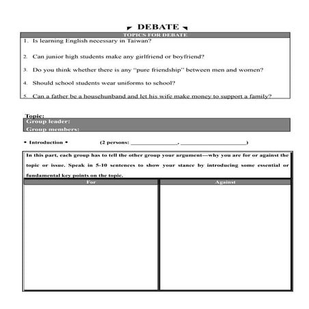 Debate worksheet | DOC