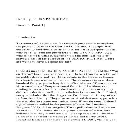Debating the USA PATRIOT ActDonna L. Point[1]Introduct.docx