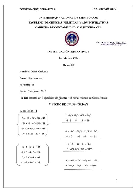 Método de gauss jordán | DOCX | Physics | Science