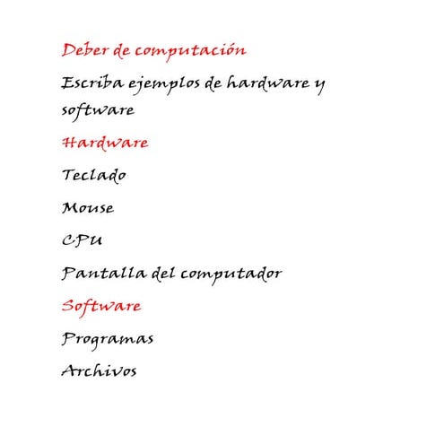 ejemplos de hardware y software | DOCX | Computing | Technology & Computing