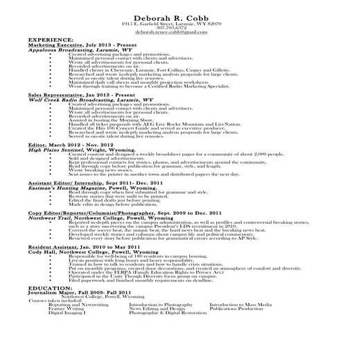 Deborah Cobb Resume and References | PDF