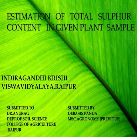 SULPHUR ESTIMATION IN PLANT SAMPLE | PPTX