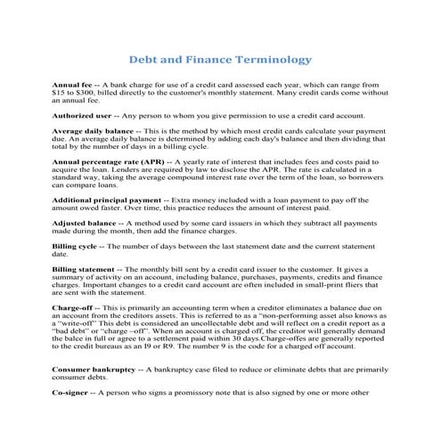 Debt And Finance Terminology | DOCX