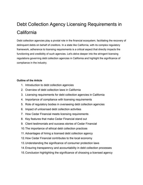 Debt Collection Agency Licensing Requirements in California.pdf Debt Collection Agency Licensing Requirements in California.pdf