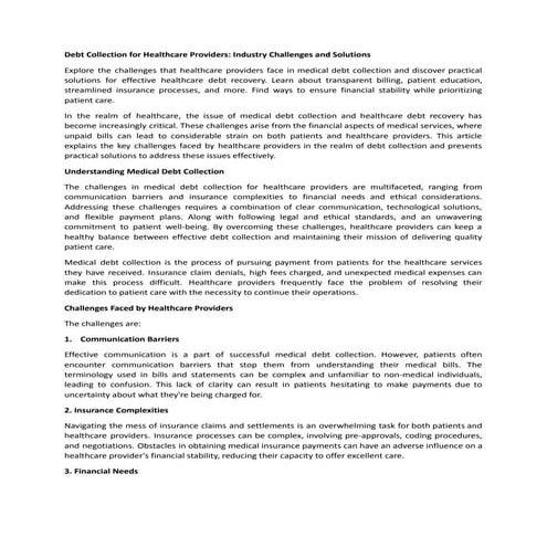 Debt Collection for Healthcare Providers | PDF