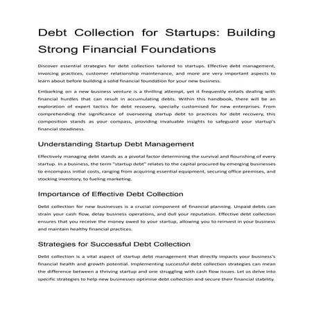 Debt Collection for Startups Building Strong Financial Foundations | PDF