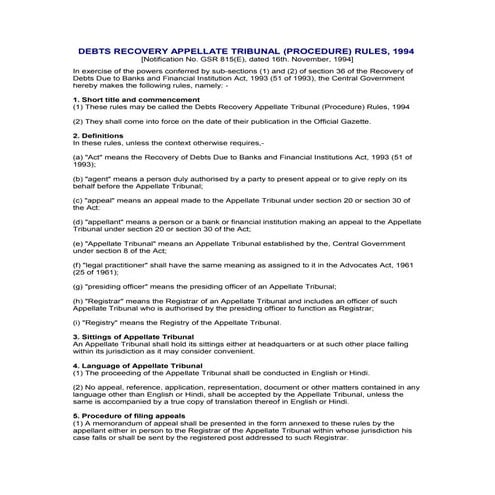 Debts recovery appellate tribunal (procedure) rules, 1994 | DOC