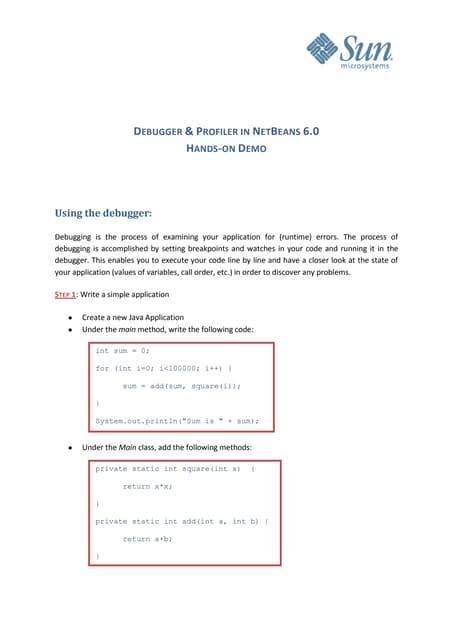 Debugger And Profiler In Netbeans Docx Operating Systems Computer Software And Applications