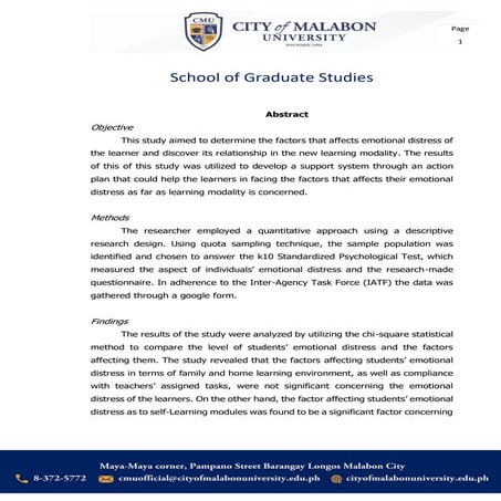 FACTORS AFFECTING GRADE 9 STUDENTS' EMOTIONAL DISTRESS IN THE NEW ...