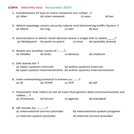 COPA December 2019 Monthly Test Question | PDF