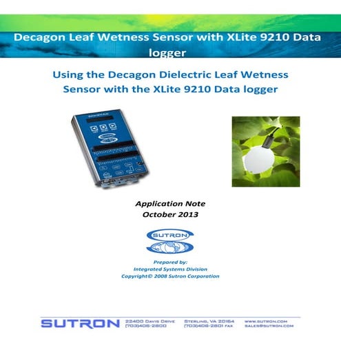 Decagon Leaf Wetness Sensor with XLite 9210 Data logger | PDF