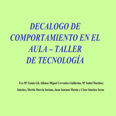 Decalogo de comportamiento en el Aula Talller | PPS