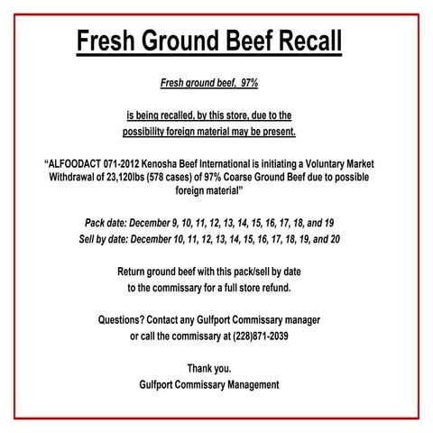 NCBC Gulfport DeCA Meat Recall | PDF