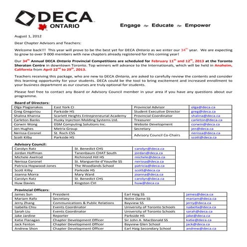 DECA Ontario Timelines and Dates | DOC