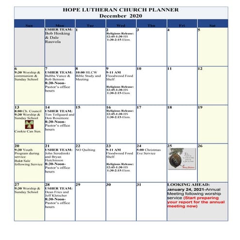 December 2020 Calendar of Events | PDF