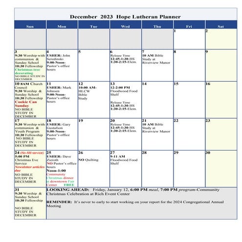 December 2023 Calendar of Events | PDF