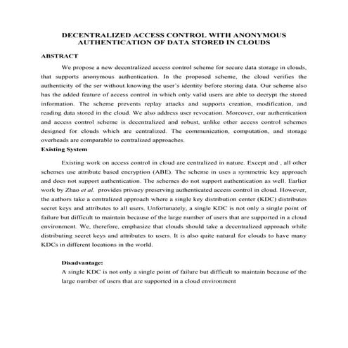 Decentralized Access Control With Anonymous Authentication Of Data Stored In Clouds Pdf