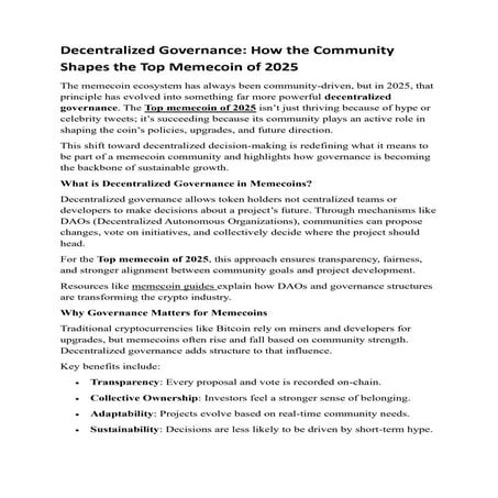 Decentralized Governance: How the Community Shapes the Top Memecoin of ...