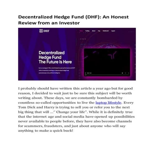 Decentralized hedge fund (dhf) an honest review from an investor | PDF