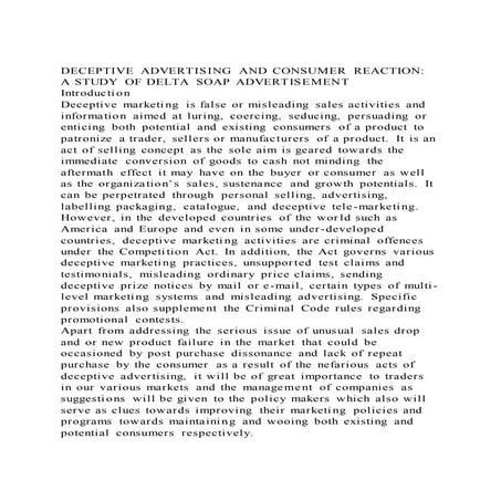 DECEPTIVE ADVERTISING AND CONSUMER REACTION A STUDY OF DELTA SOAP | DOCX