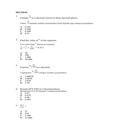 Decimal pmr paper 1 | DOC