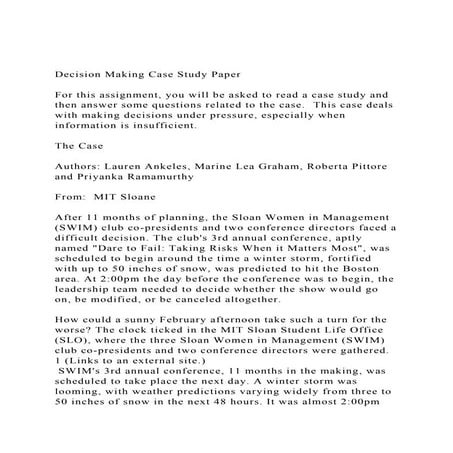 Decision Making Case Study PaperFor this assignment, you wil.docx