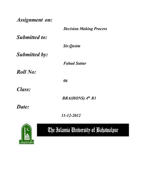 Decision making and problem solving | PPTX