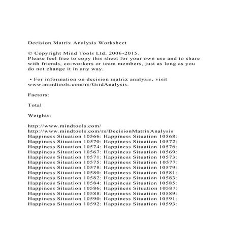 Decision Matrix Analysis Worksheet© Copyright Mind Tools L.docx