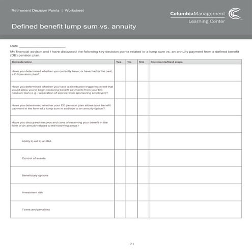 Auto Workers Lump Sum Pension Buyout Decision Points Worksheet | PDF