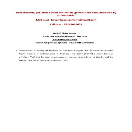 Decision science -_assingment_june_2021_solved assignments | DOC