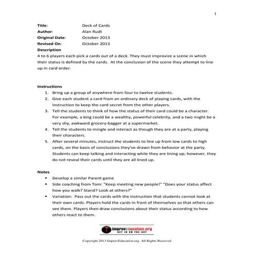 Lesson Plan - Deck of Cards | PDF
