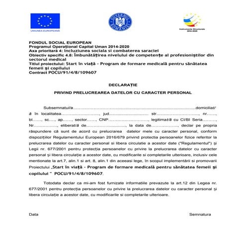 Declaratie prelucrare date | DOC