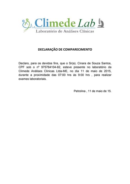 Declaração de comparecimento | PDF | Download Gratuito Declaração de comparecimento | PDF | Download Gratuito