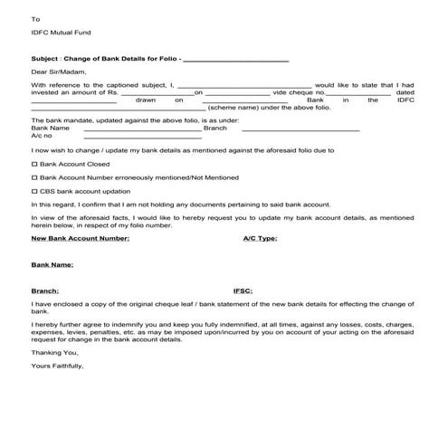 Declaration for change of bank mandate | DOC