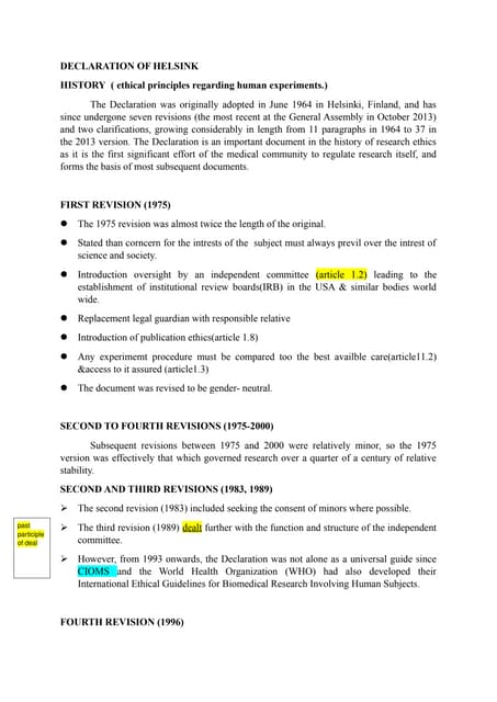declaration of helsinki ppt | PPTX | Pharmaceutical Drugs | Medical Health