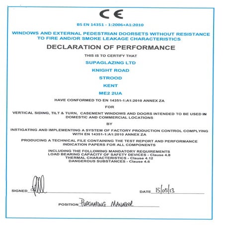 Declaration of Performance - Supaglazing Ltd | PDF