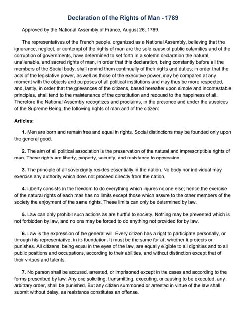 Declaration of the rights of man and of the citizen | PDF