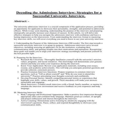Decoding the Admissions Interview: Strategies for a Successful ...