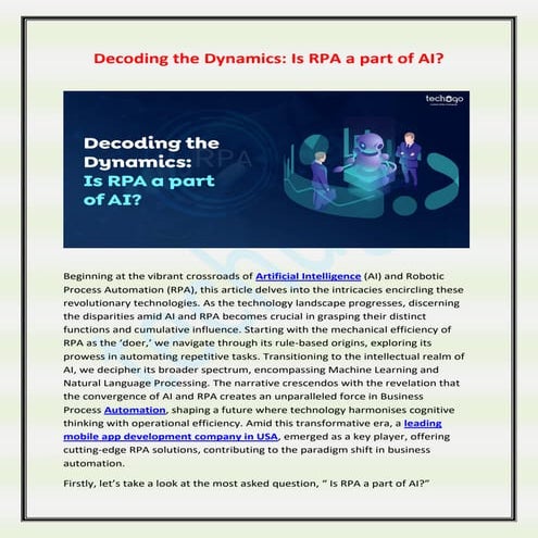 Decoding the Dynamics: Is RPA a part of AI? | PDF